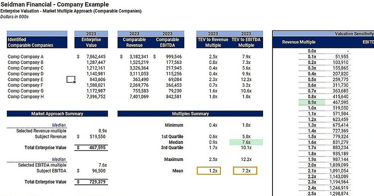Market Multiples Valuation Template by Carl Seidman, CPA/CFF, CSP, CFE ...